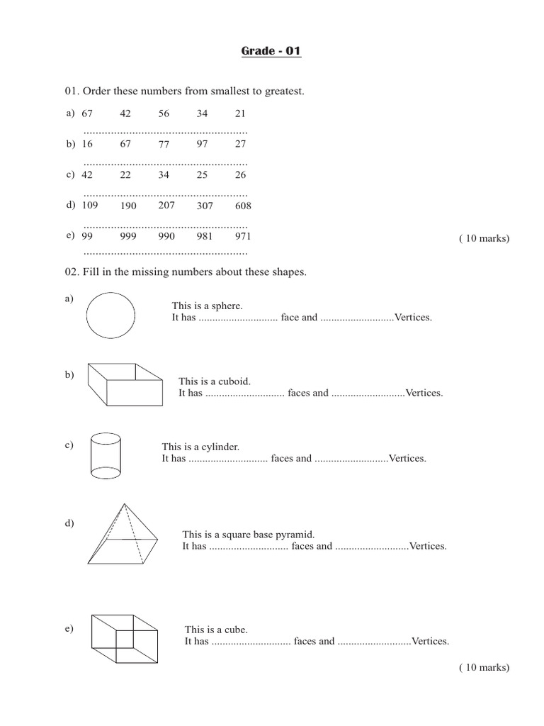 English Paper Grade 1 | PDF