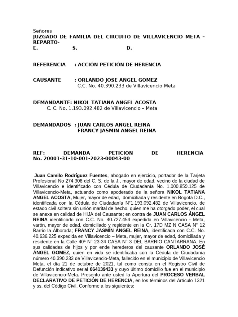 Demanda Petición de Herencia | PDF