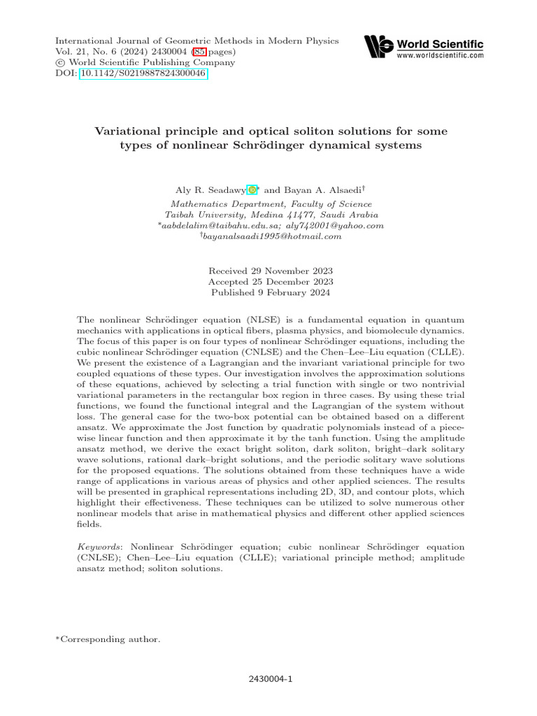Seadawy Alsaedi 2024 Variational Principle and Optical Soliton Solutions For Some Types of ...