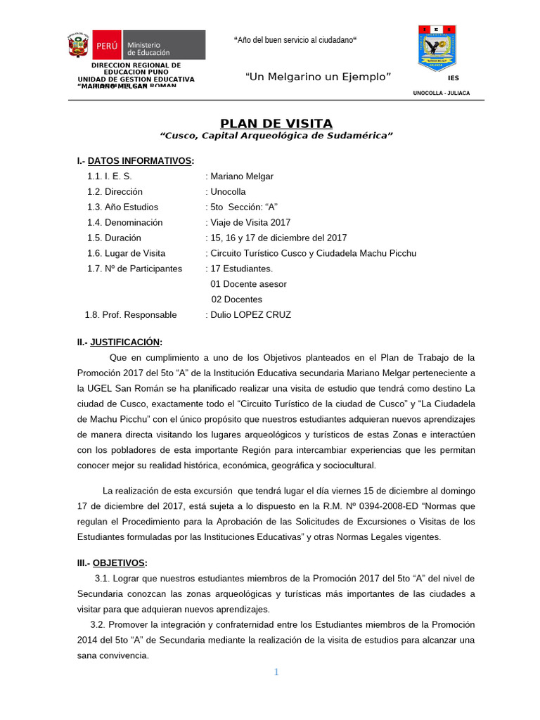 Plan de Excursión Cusco Original | PDF