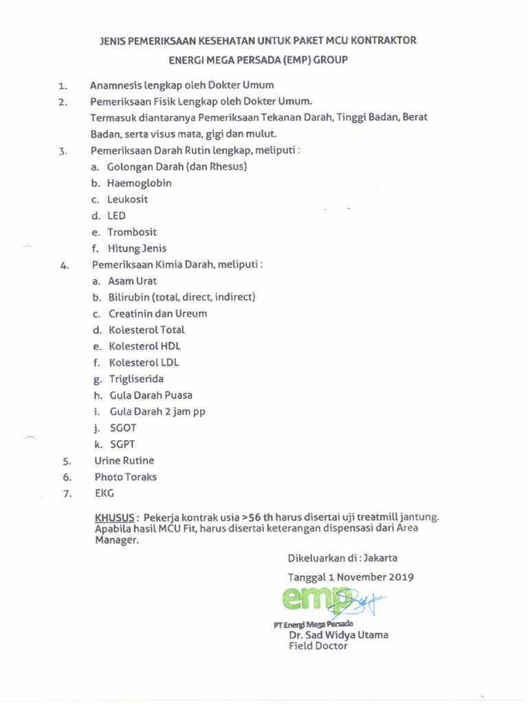 Pemeriksaan MCU EMP | PDF