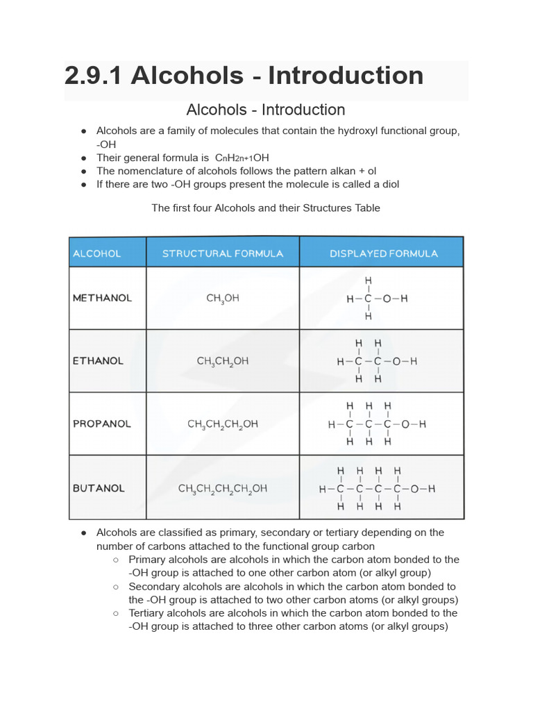 2.9 Organic Chemistry - Alcohols | PDF