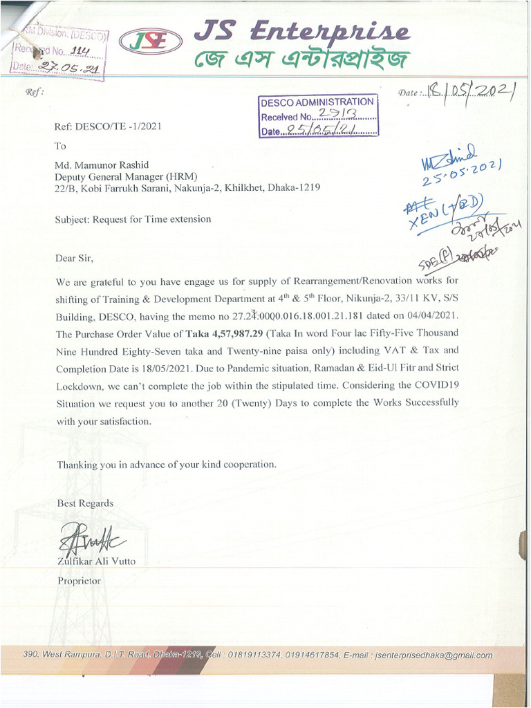 Time Extension Letter Sample | PDF