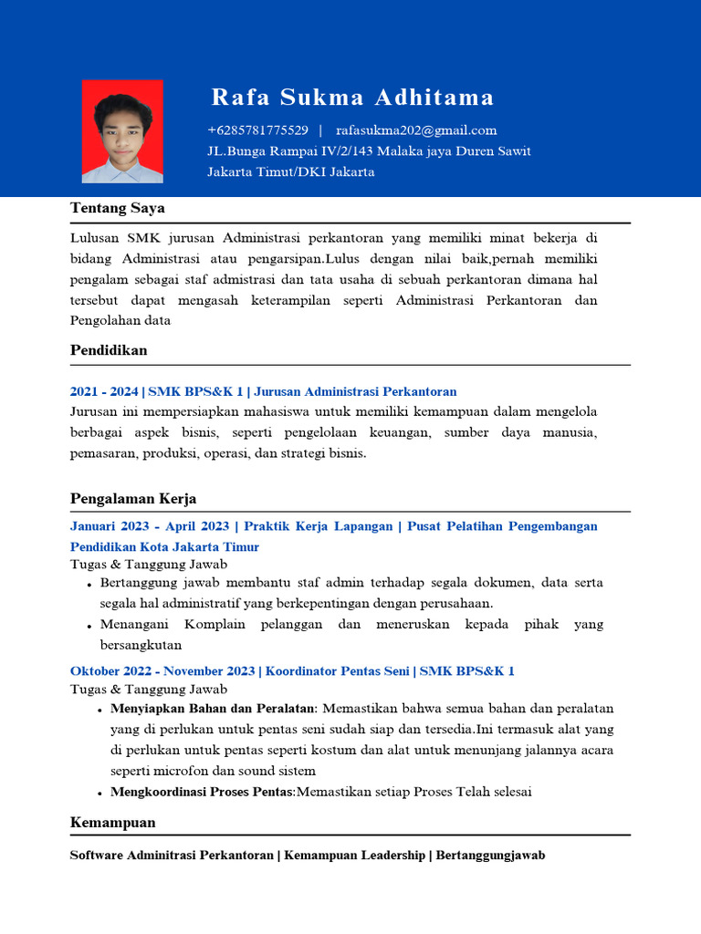 CV Rafa Sukma Adhitama | PDF