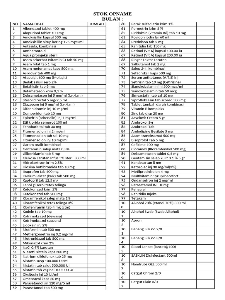 Form Stok Opname | PDF