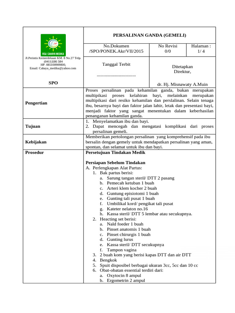 Spo Persalinan Gemelli | PDF