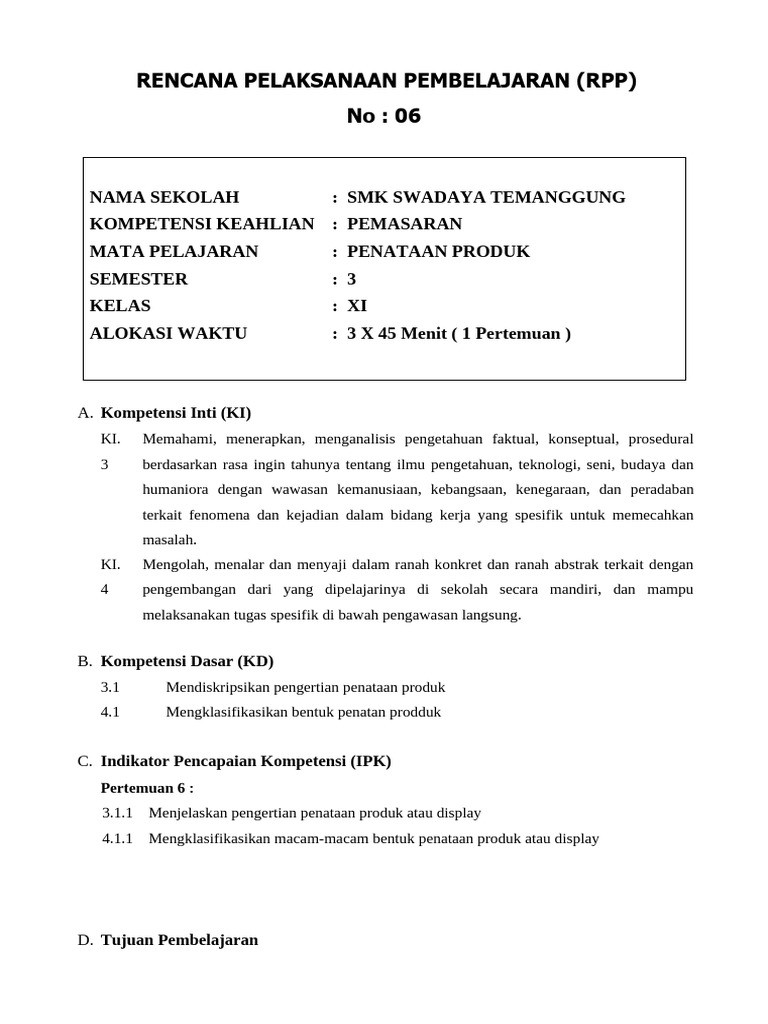 RPP Penataan Produk Fix | PDF