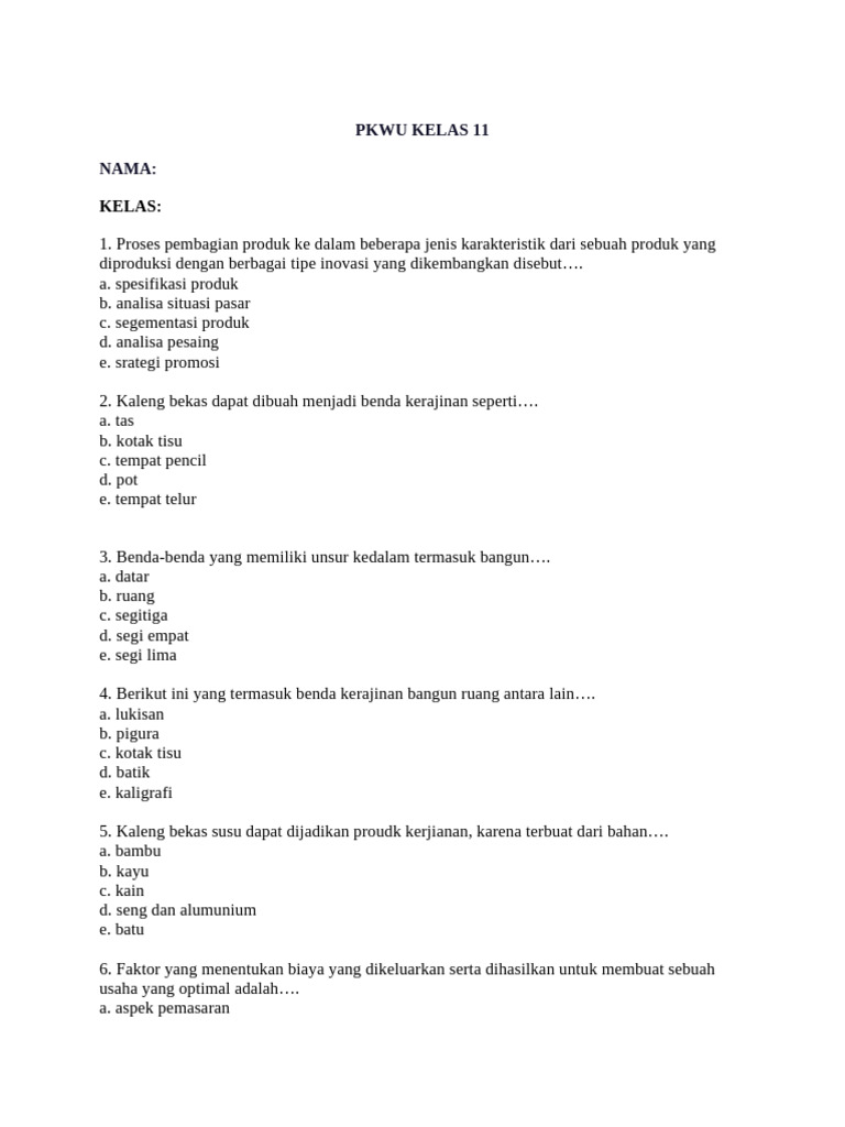 PKWU KELAS 11 | PDF
