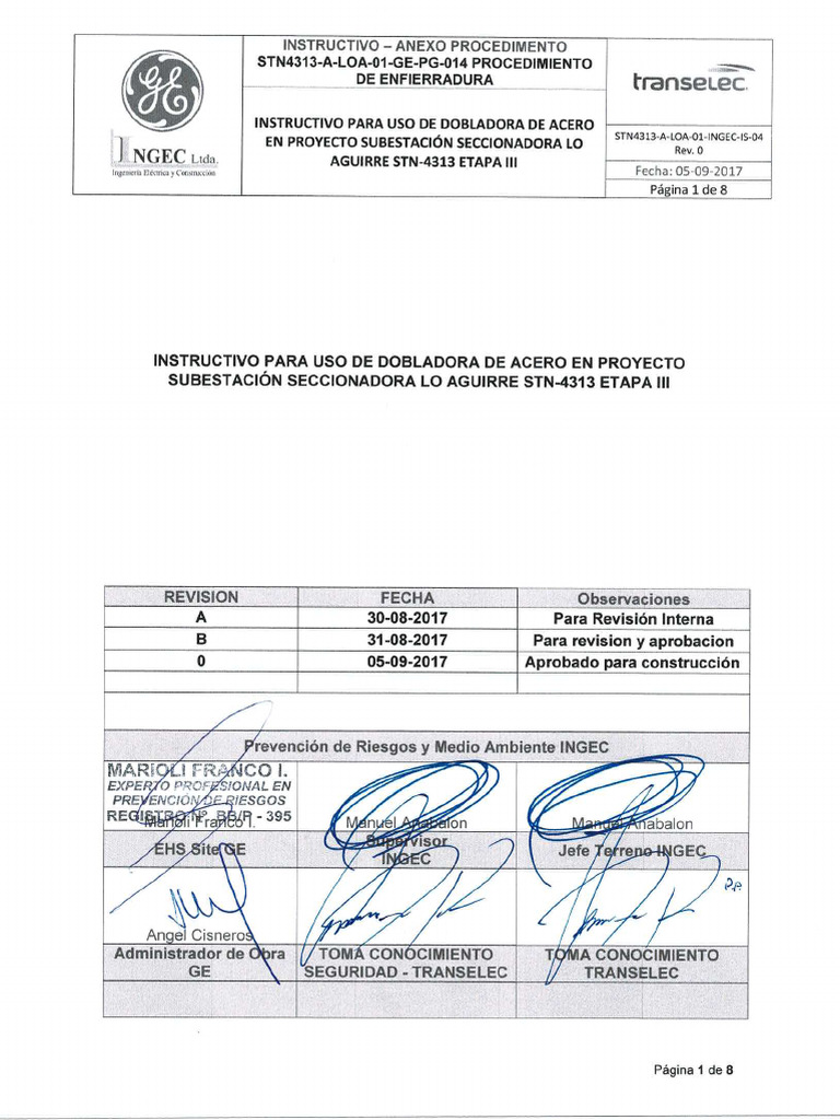 STN4313-A-LOA-01-INGEC-IS-004-0 Instructivo Uso de Dobladora | PDF