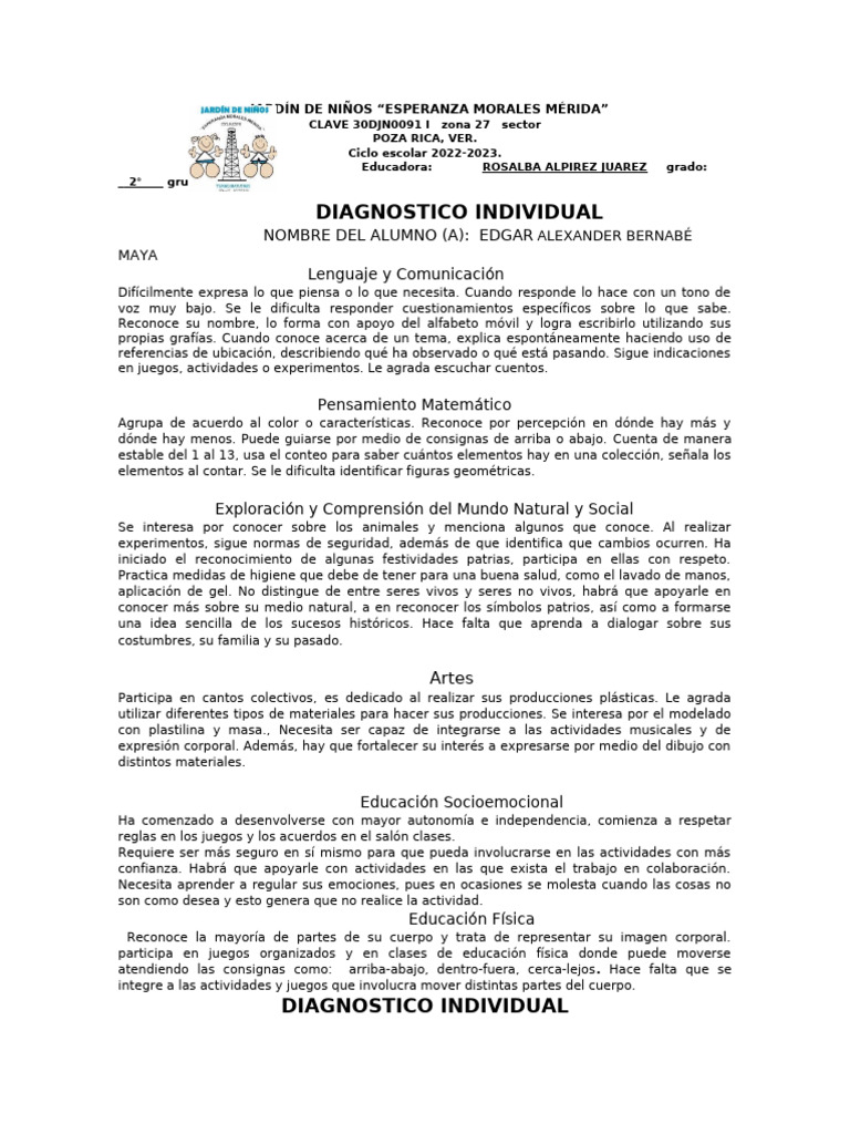 Diagnostico Individual 2 A Ciclo Esc. 22-23 | PDF