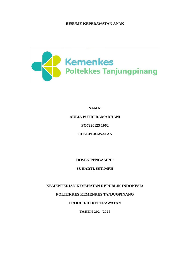 2D - Aulia Putri Ramadhani (Resume Kep. Anak) | PDF