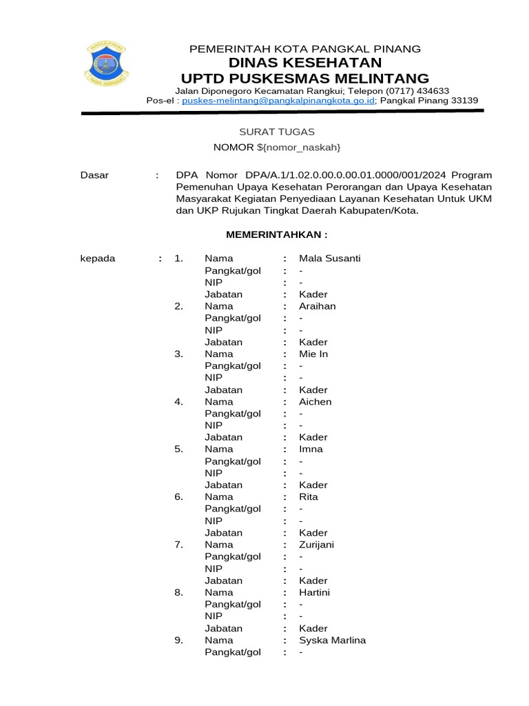 surat tugas sosialisasi pembuatan kuesioner kader SMD | PDF