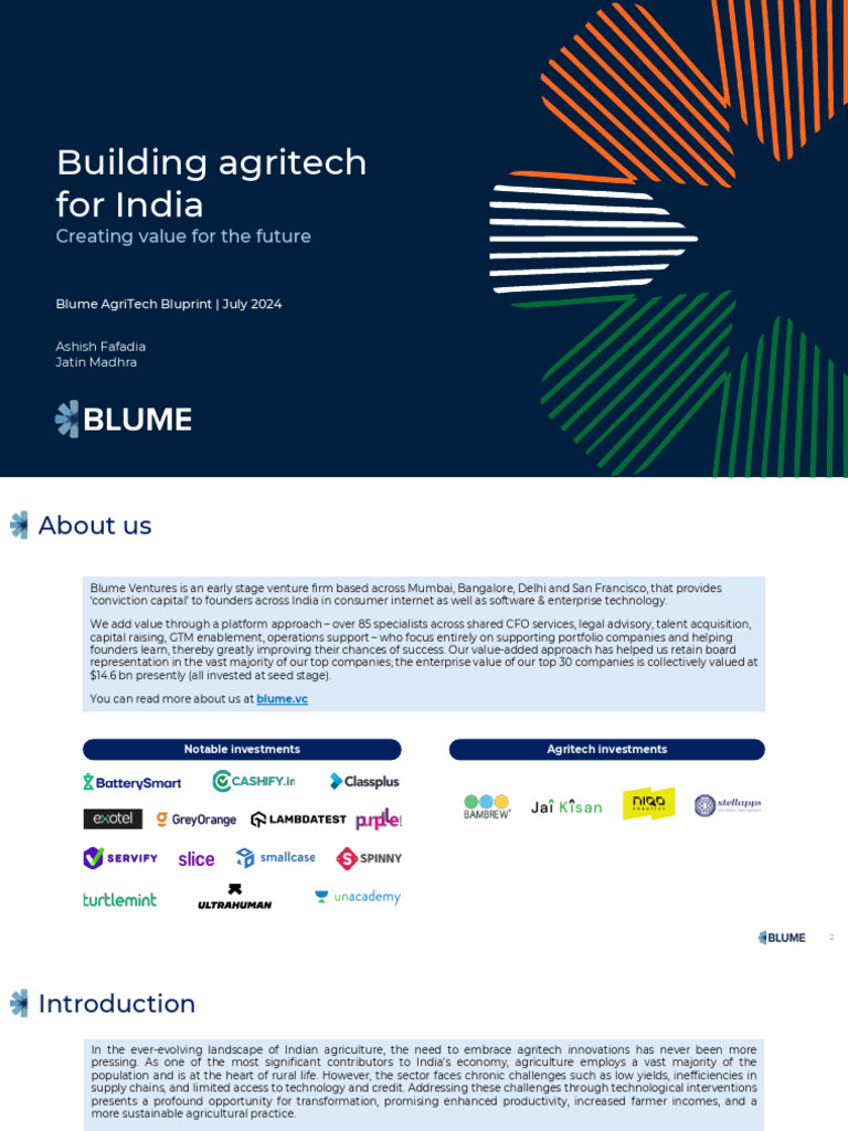 India AgriTech Bluprint 2024 Blume Ventures | PDF