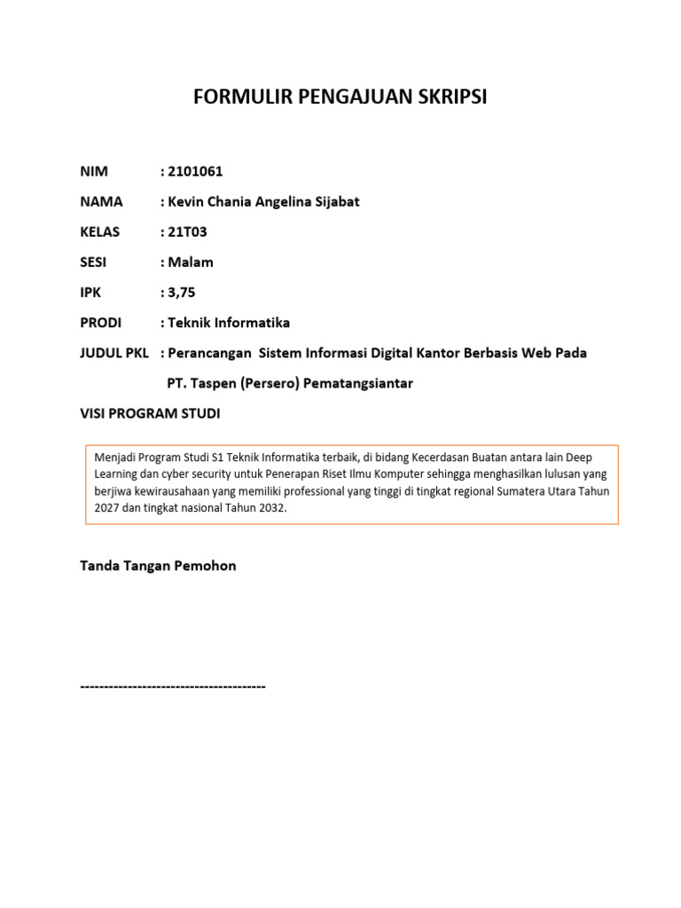 Formulir Pengajuan Skripsi Tahun 2023 Perbaikan | PDF