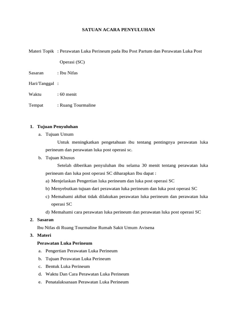 Sap Perawatan Luka Perineum Pada Post Partum Dan Perawatan Luka Post ...