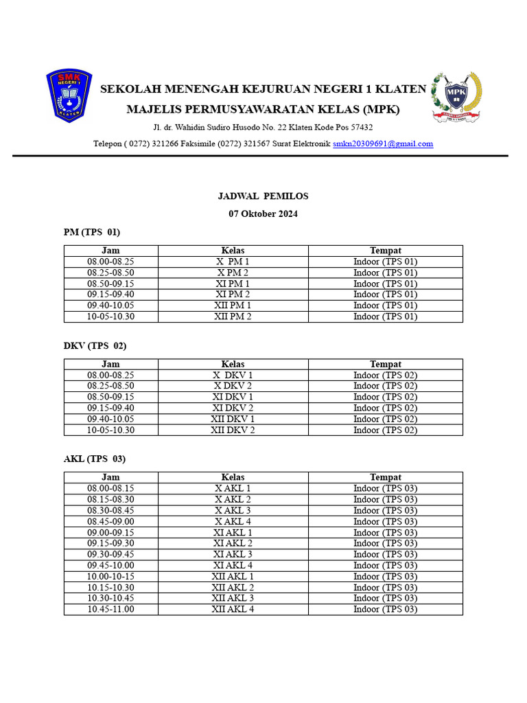 Jadwal Pemilos Per Kelas | PDF
