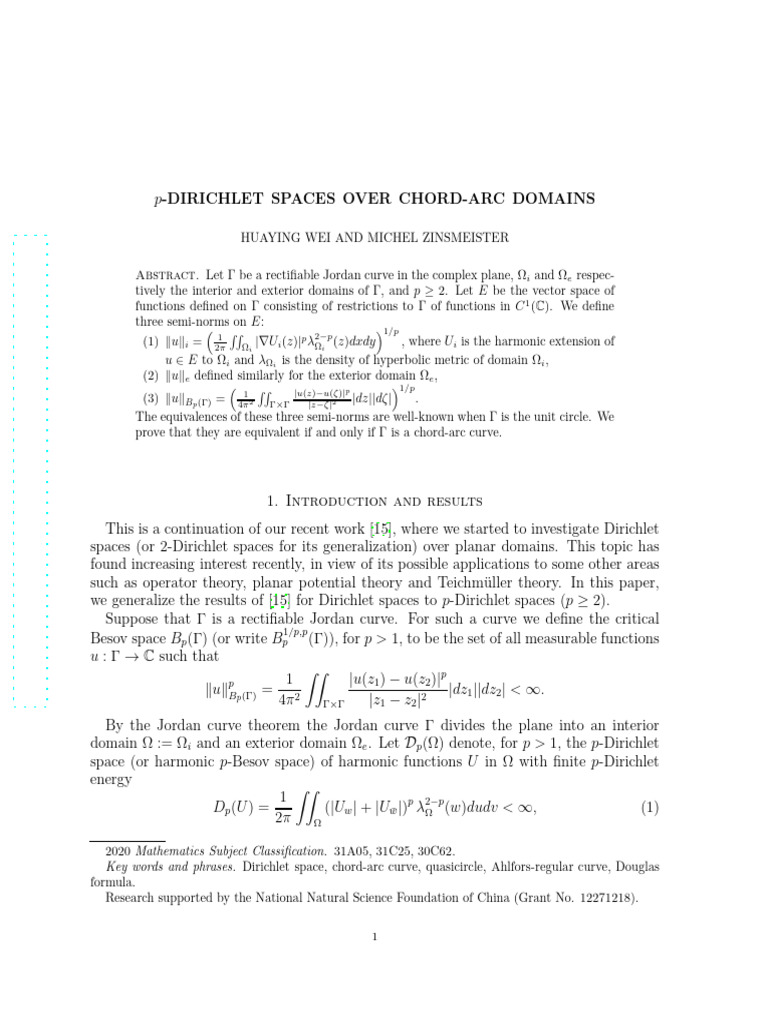 1p-DIRICHLET SPACES OVER CHORD-ARC DOMAIN | PDF