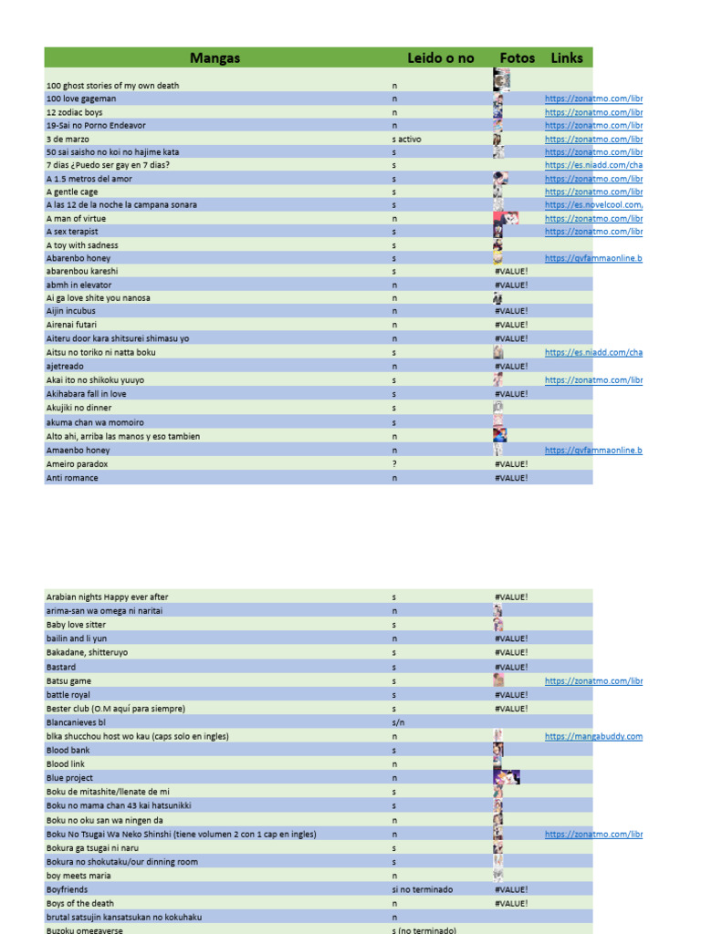 LISTA MANGAS - XLSX - Mangas | PDF