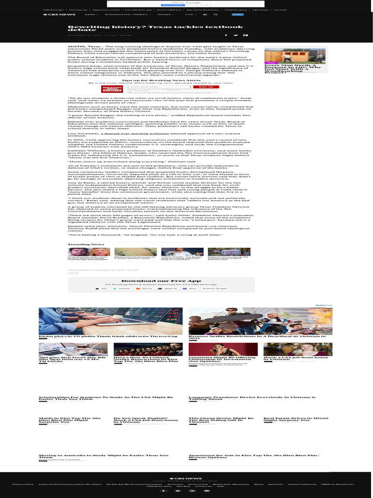 Lect 2 Rewriting History - Texas Textbook Debate - CBS News AUG2014 | PDF