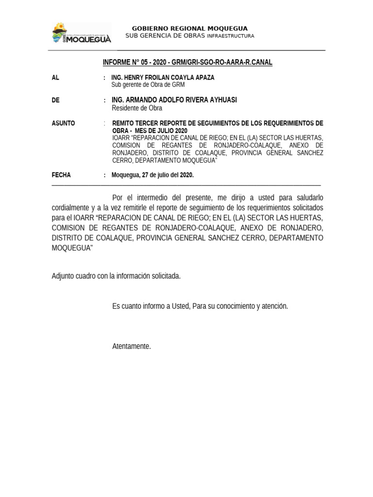 Inf. 5. - 2020 - Tercer Seguim de Req - Mes Julio | PDF