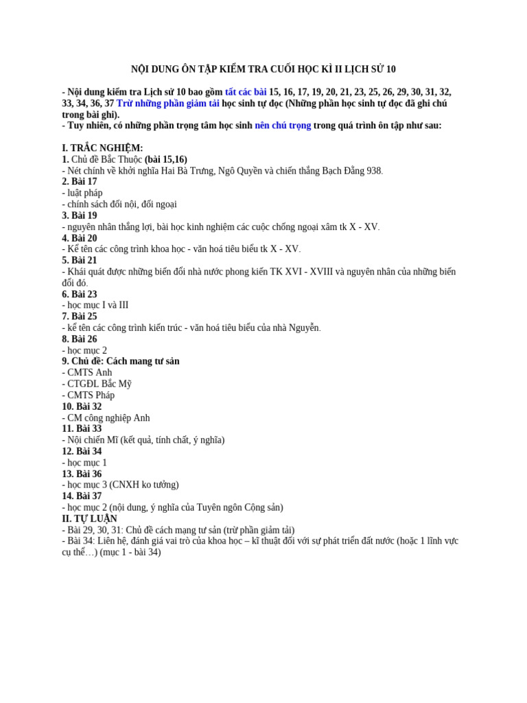 De Cuong On Tap Lich Su 10 | PDF