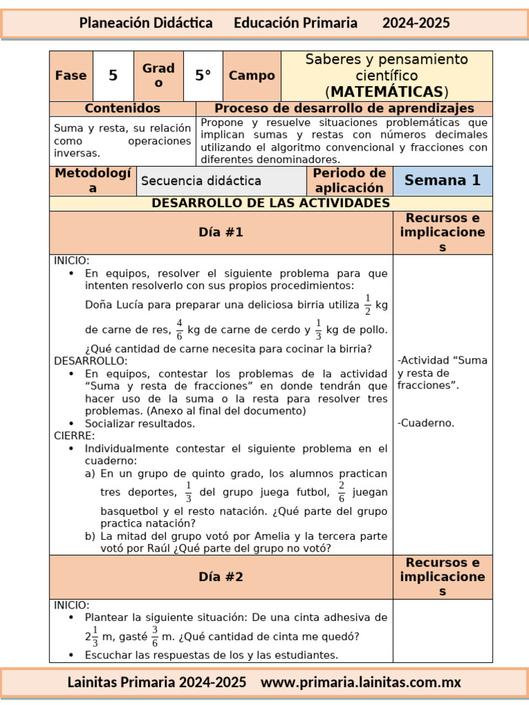 5to Grado Octubre - Matemáticas Planeación (2025) | PDF