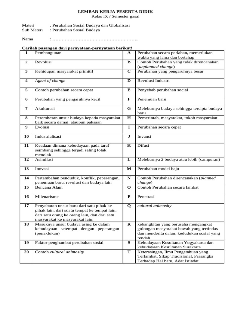 LKPD 9 Perubahan Sosial | PDF