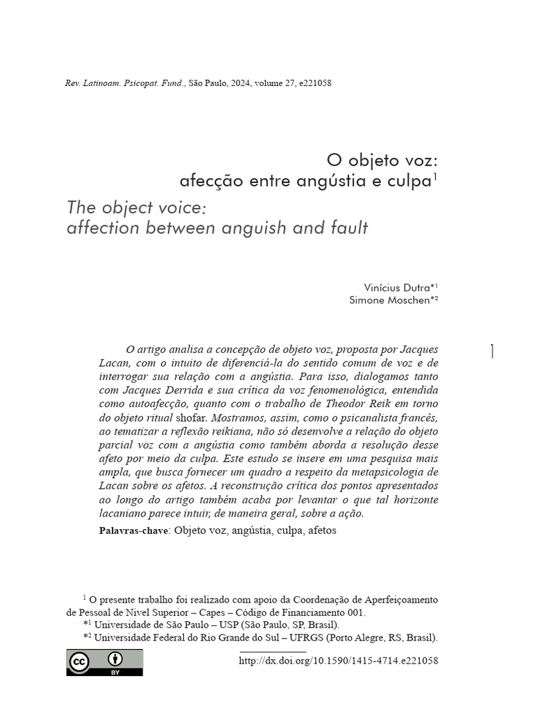 The Object Voice: Affection Between Anguish and Fault: O Objeto Voz ...