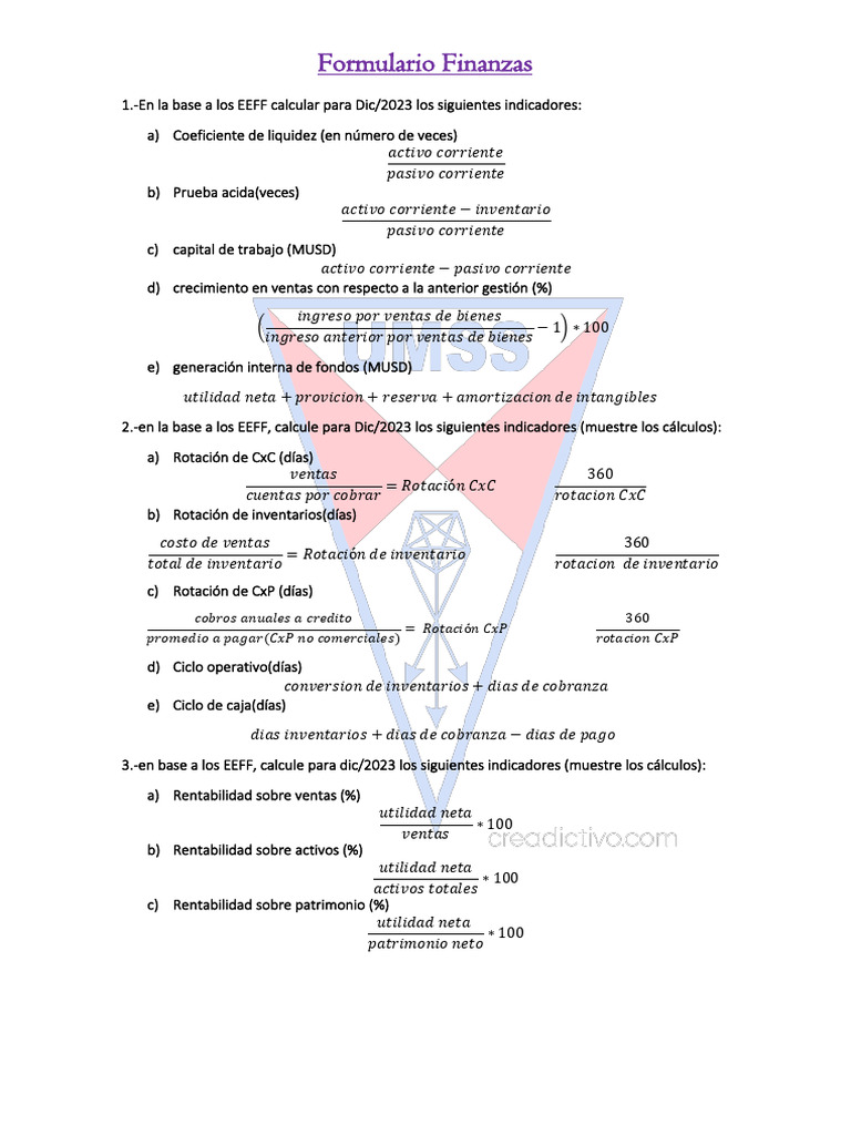 Formulario Finanzas | PDF