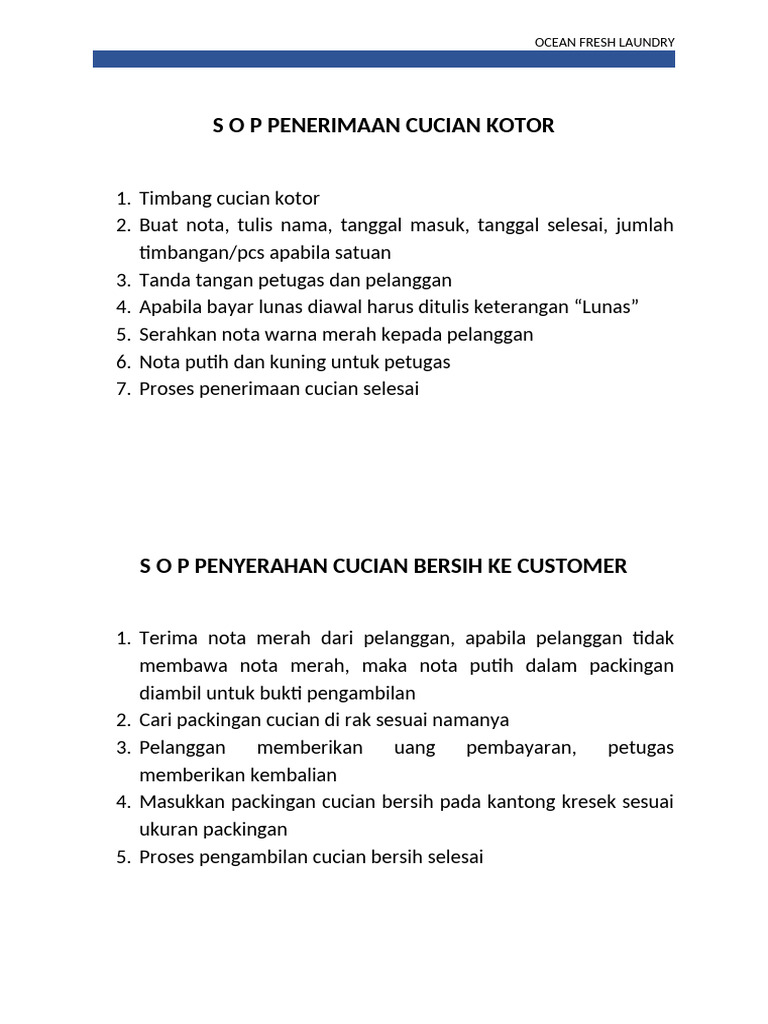 Sop Laundry | PDF | Technology & Engineering