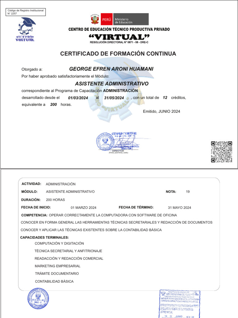 Modelo Certificado - Asistente Administrativo | PDF | Informática