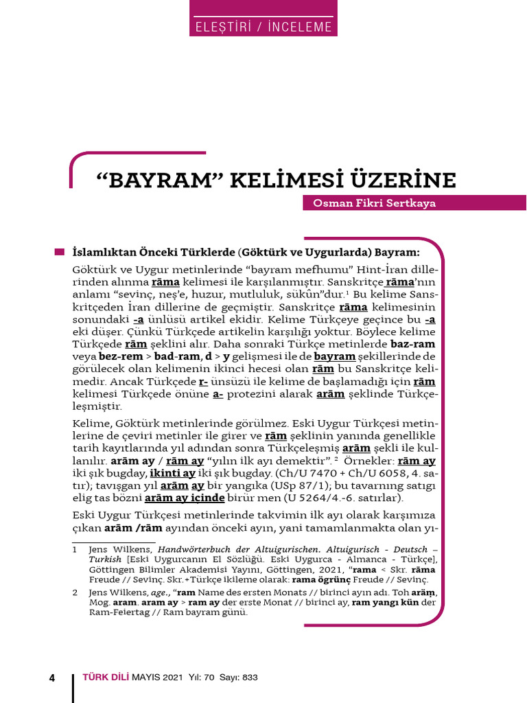Osman F. Sertkaya "Bayram" Keli̇mesi̇ Üzeri̇ne 9 1 | PDF