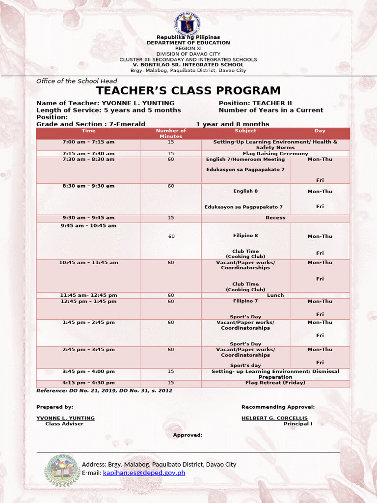 Teacher's Program Format | PDF | Educational Institutions | Schools