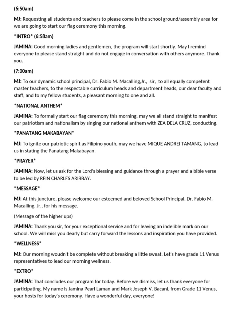 Flag Ceremony Script | PDF