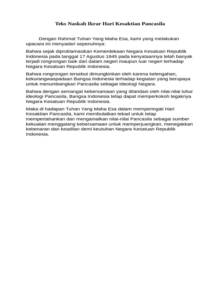 Teks Naskah Ikrar Hari Kesaktian Pancasila | PDF