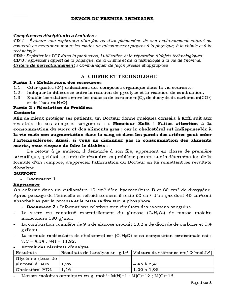 Devoir 3 1ère | PDF