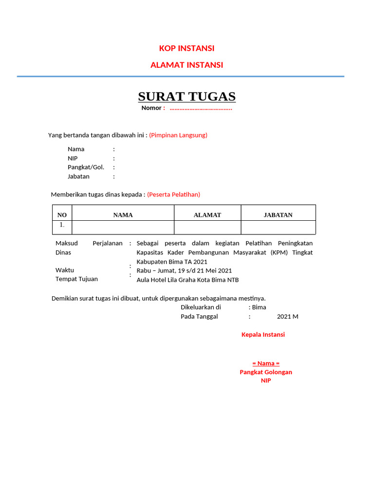 Contoh Surat Tugas | PDF