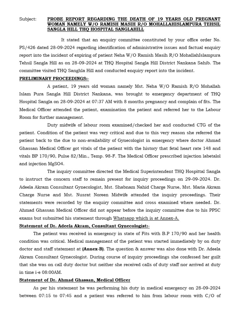 Inquiry Report on Pregnant Woman's Death | PDF | Emergency Department ...