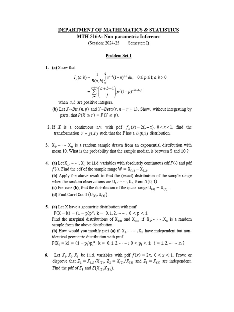 Non Parametric Problem Set 1 | PDF