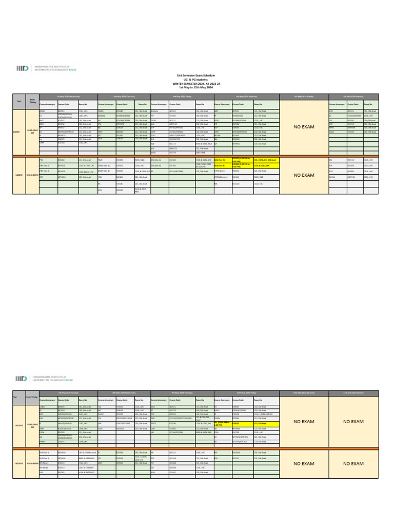 End Sem Exam Schedule AY 2023-24 - V3 | PDF