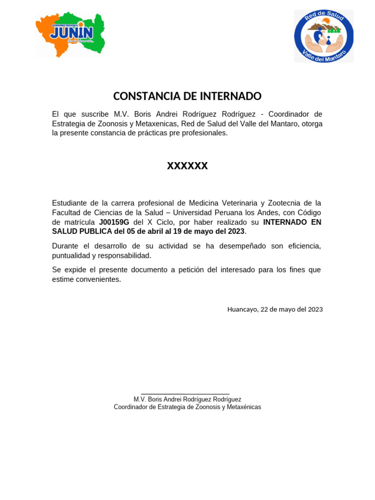 Constancia de Internado | PDF