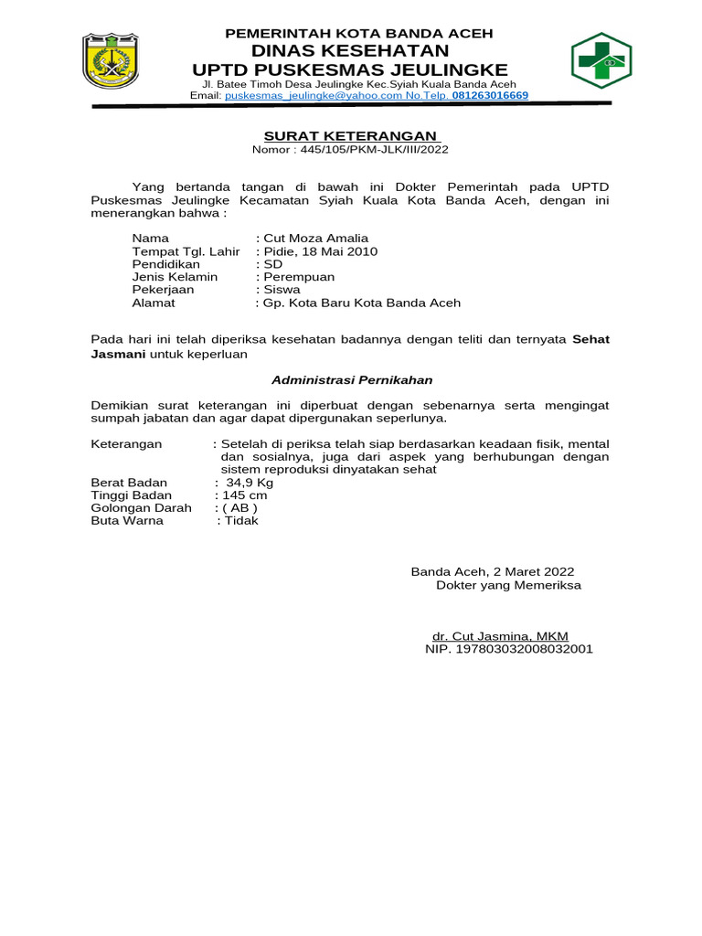 Surat Kesehatan Nikah | PDF