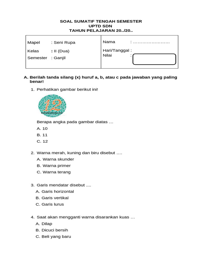 Soal STS 1 Seni Rupa Kelas 2 | PDF