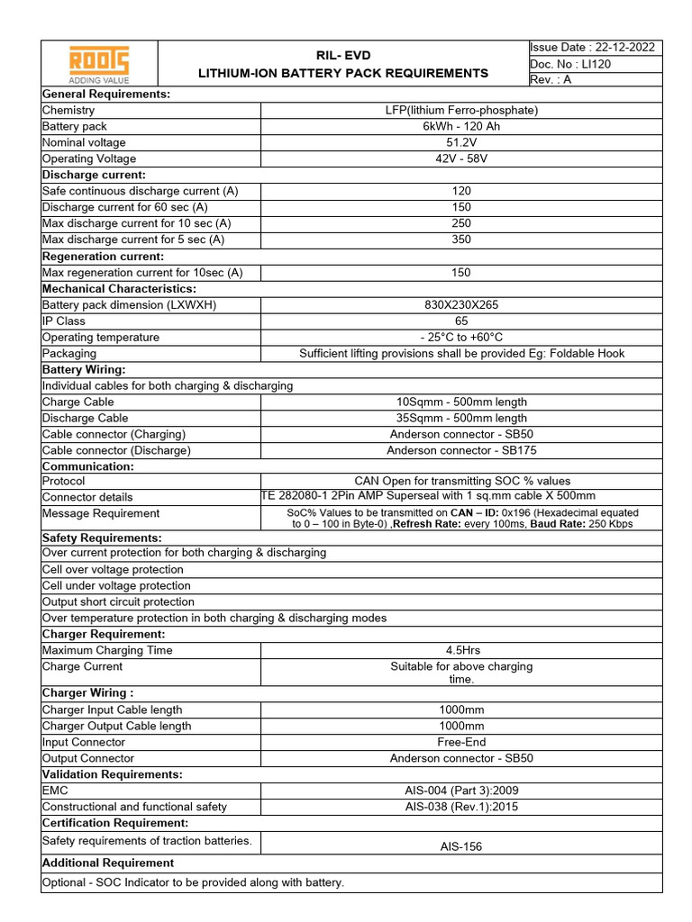 LITHIUM-ION_BATTERY_PACK_REQUIREMENTS_120Ah_rev-a | PDF