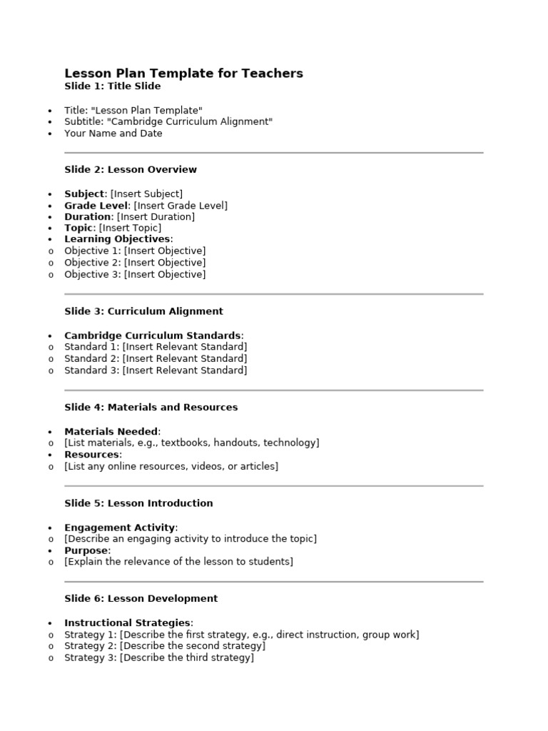 Cambridge Lesson Plan Template | PDF | Lesson Plan | Curriculum