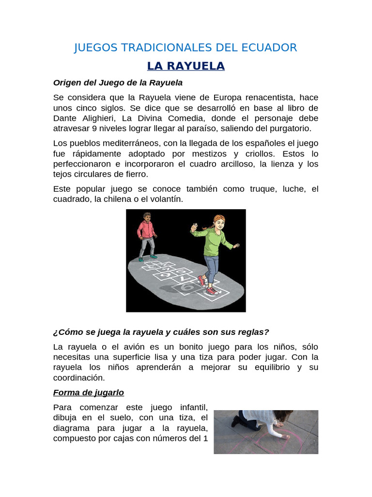 Juegos Tradicionales - La Rayuela | PDF