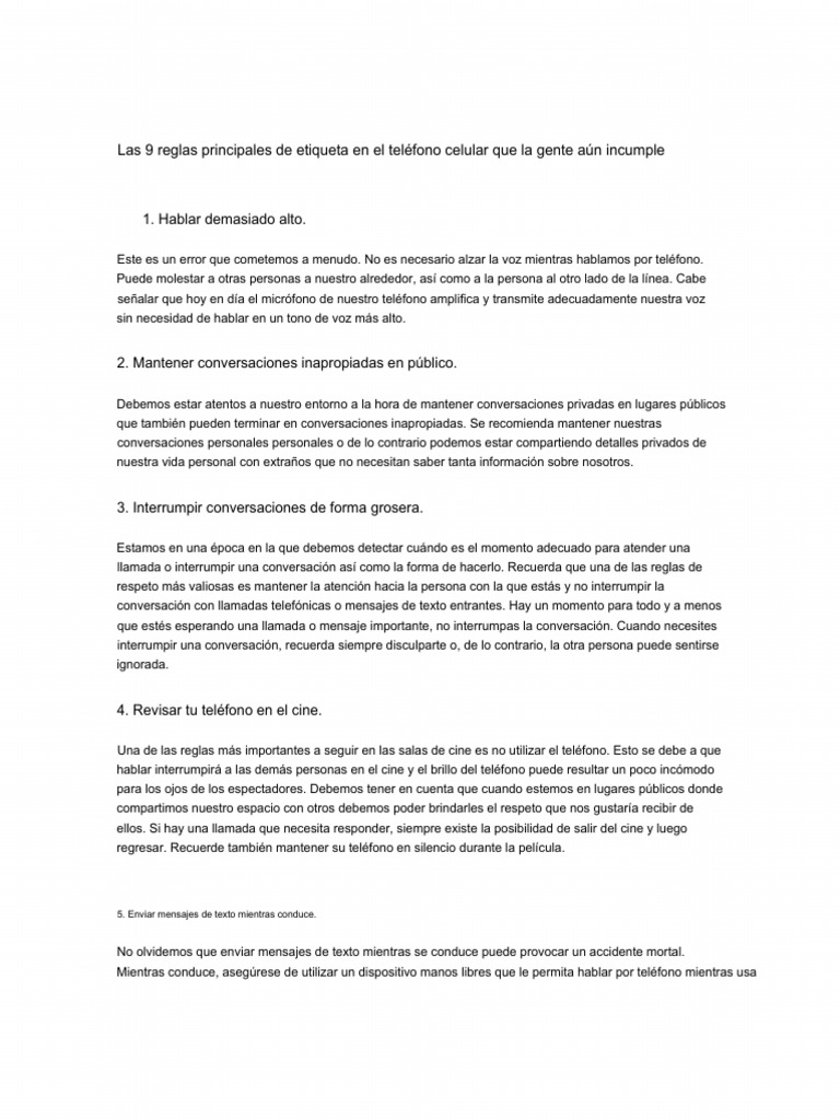 Top 9 Cell Phone Etiquette Rules | PDF