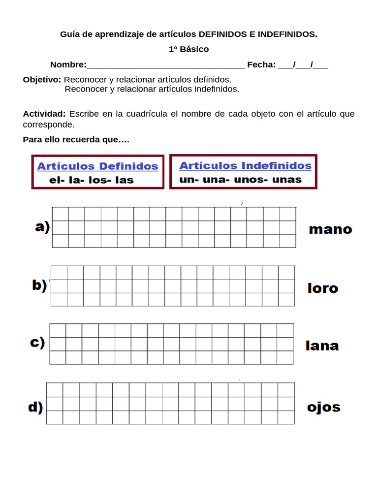 Articulos Definidos e Indefinidos | PDF