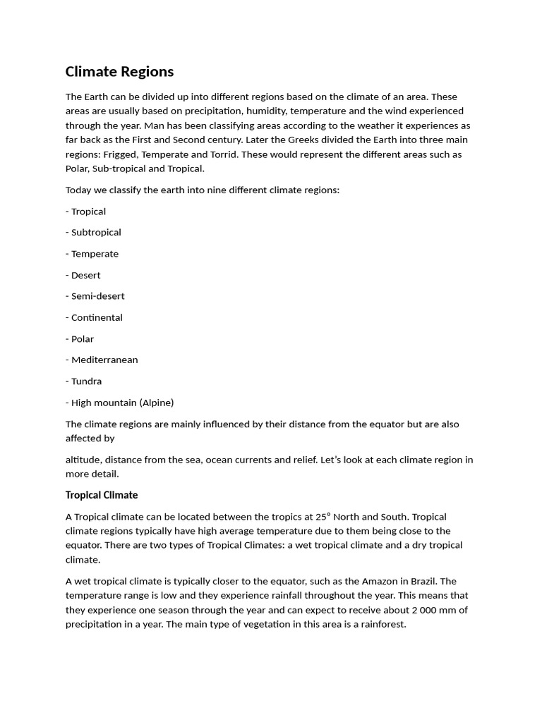 Climate Regions and Their Features | PDF