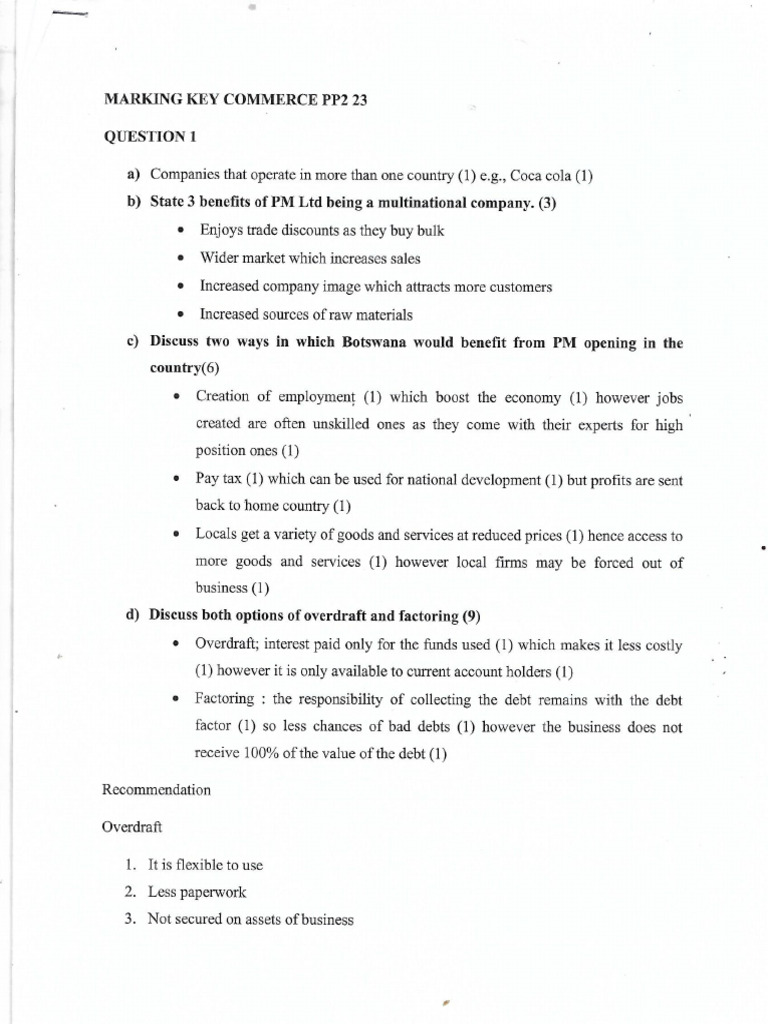 Marking Key Pp2 Commerce | PDF